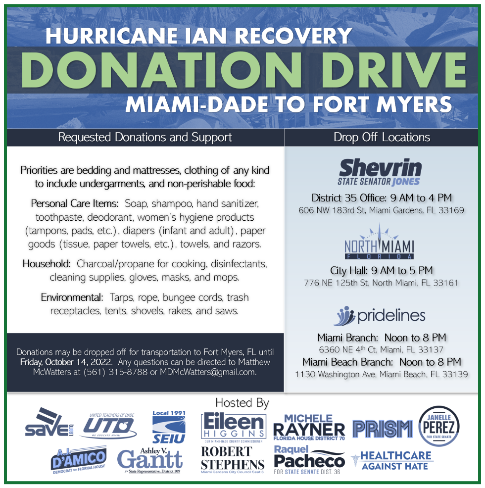Shevrin Jones launches supply drive for Hurricane Ian recovery Shevrin Jones launches supply drive for Hurricane Ian recovery